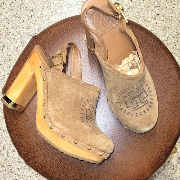 Tory Burch | Shoes | Tory Burch Leather Clogsmules With Wooden Heel ...